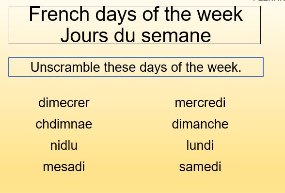 French Lesson Days Of The Week Teaching Resources