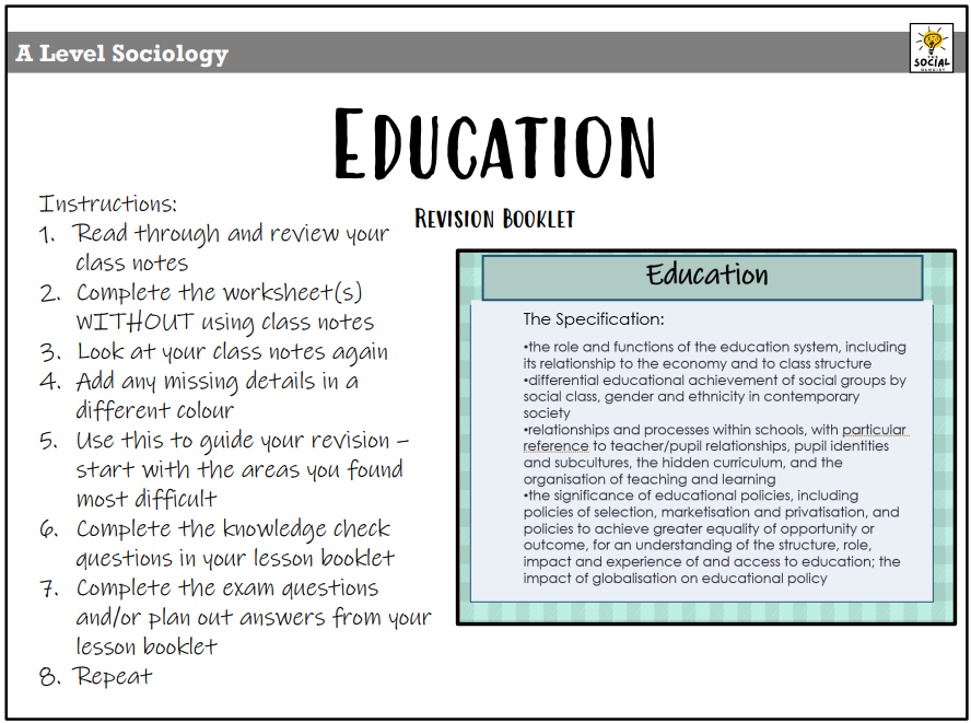 AQA A level Sociology - Education - The Role of Education - Complete ...