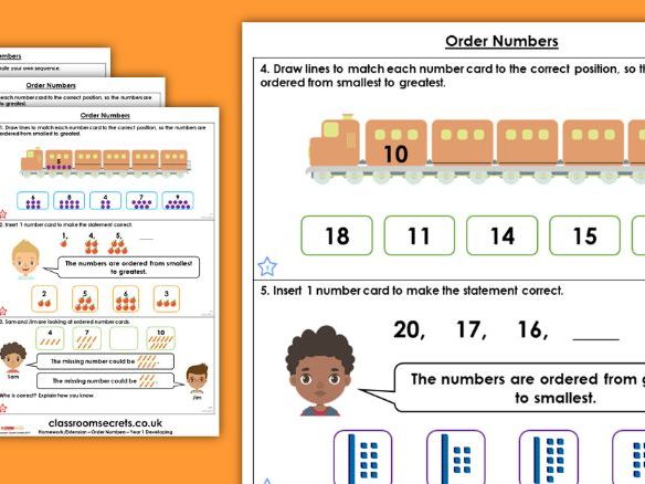 Year 1 Order Numbers Autumn Block 4 Maths Homework Extension Teaching