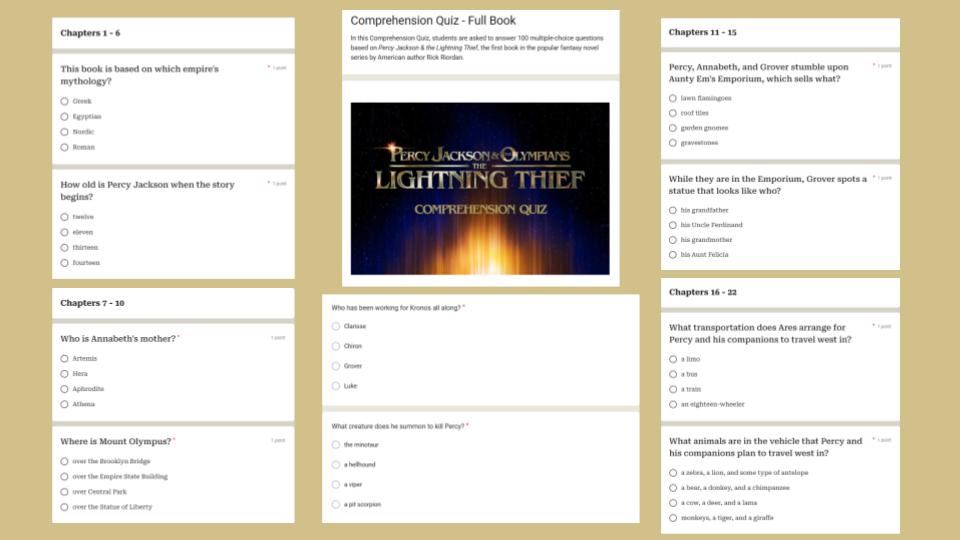 Percy Jackson & the Lightning Thief [Book]: Comprehension Quiz ...