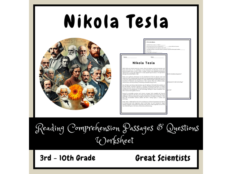 Nikola Tesla Reading Comprehension Passages & Questions Worksheets ...