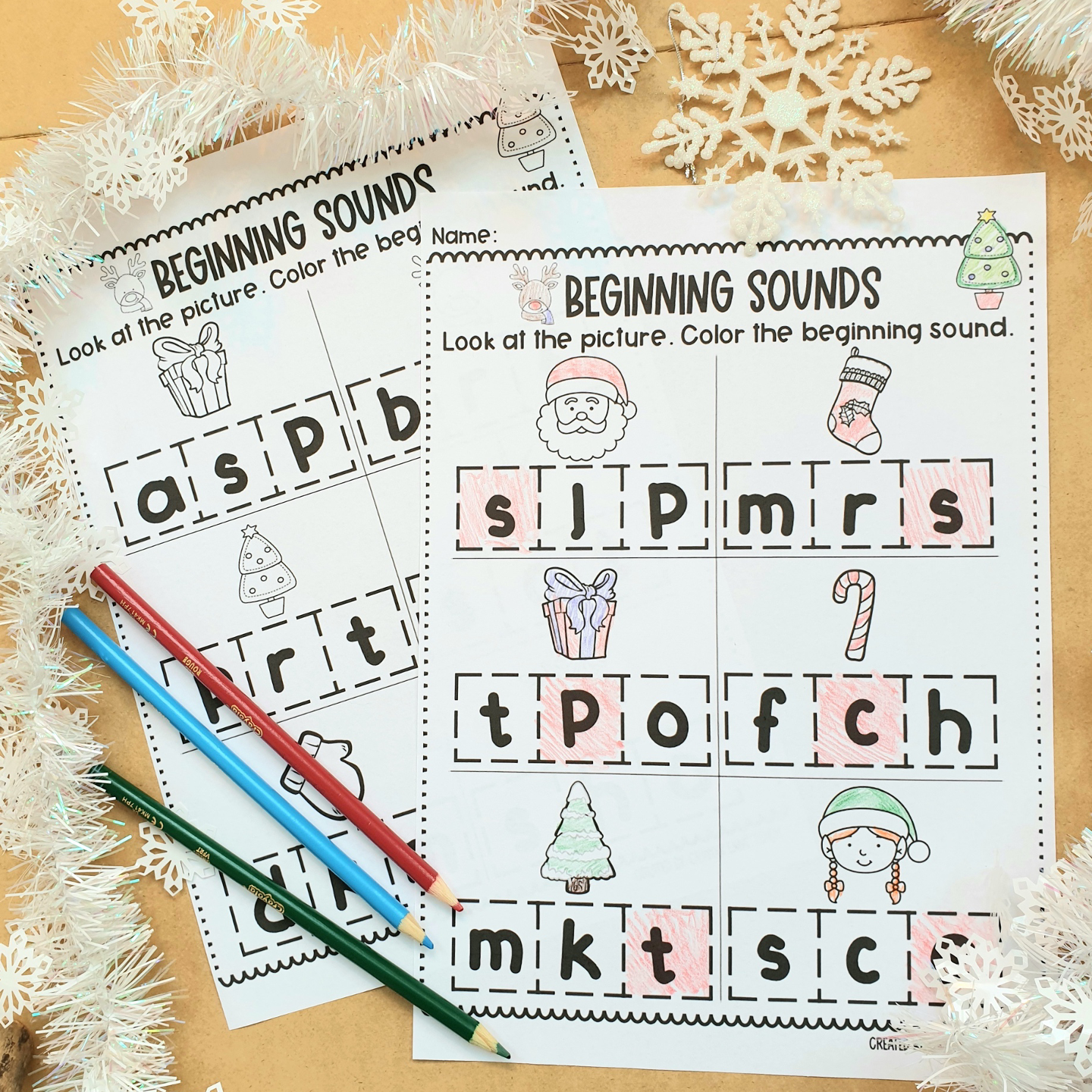 Christmas Beginning Sounds Worksheets Early Phonics Activities Initial ...