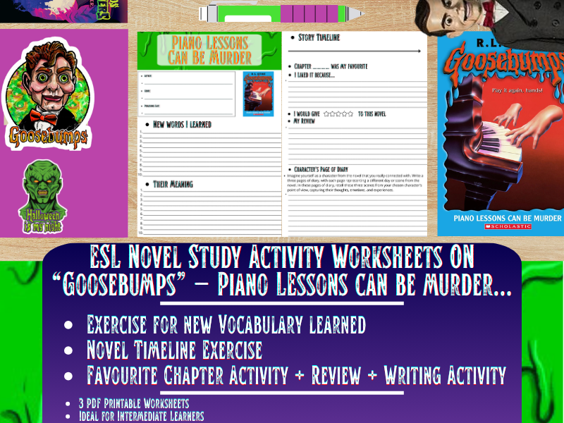 ESL Novel Study Worksheets - Piano Lessons can be Murder - Goosebumps ...