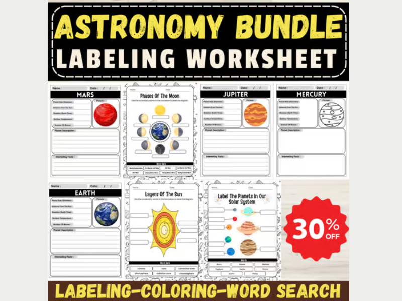 Astronomy Bundle: Moon Phases, Sun Layers, Solar System Planets ...