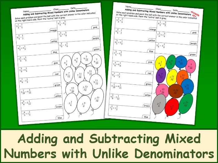 Adding And Subtracting Mixed Numbers With Unlike Denominators Color By 