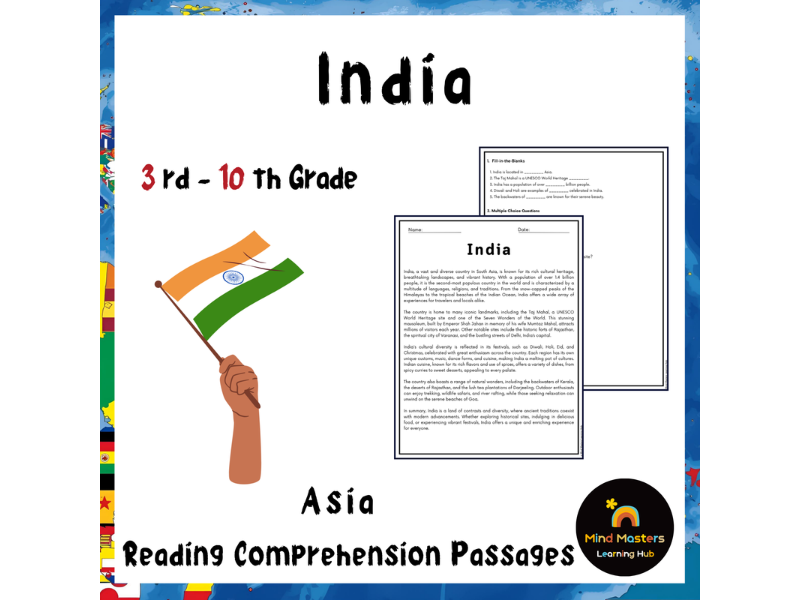 India Reading Comprehension Passages & Questions Worksheets | Teaching ...