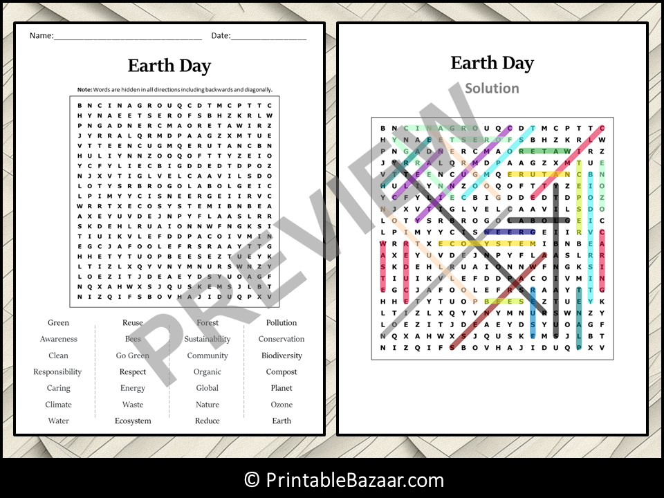 Earth Day Word Search Puzzle Worksheet Activity | Teaching Resources