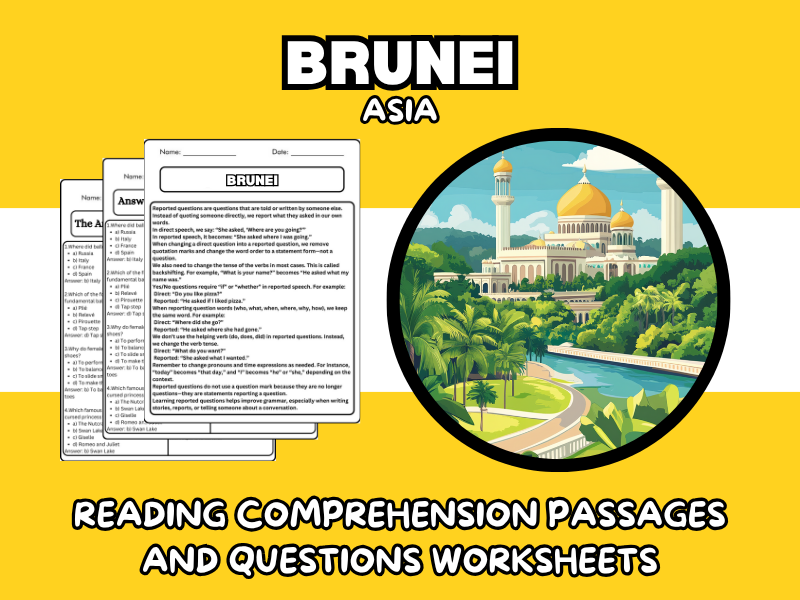 Brunei - Asia Reading Comprehension Passages & Questions Worksheets ...