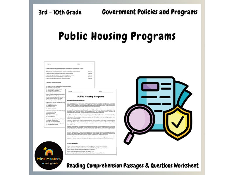 Public Housing Programs Reading Comprehension Passages & Questions ...