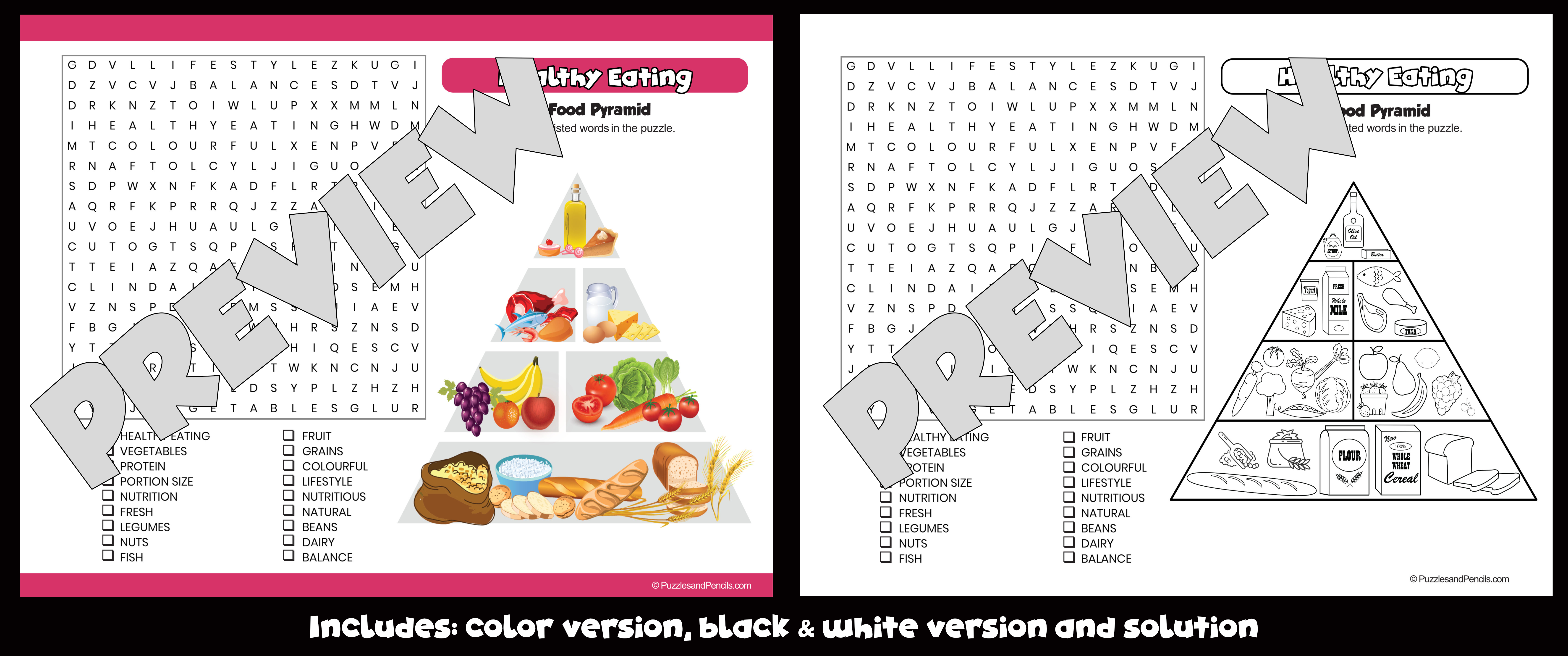 Food Pyramid Word Search Puzzle and Colouring | Healthy Eating ...