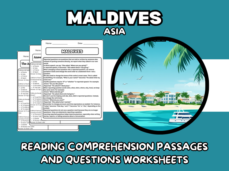 Maldives - Asia Reading Comprehension Passages & Questions Worksheets ...