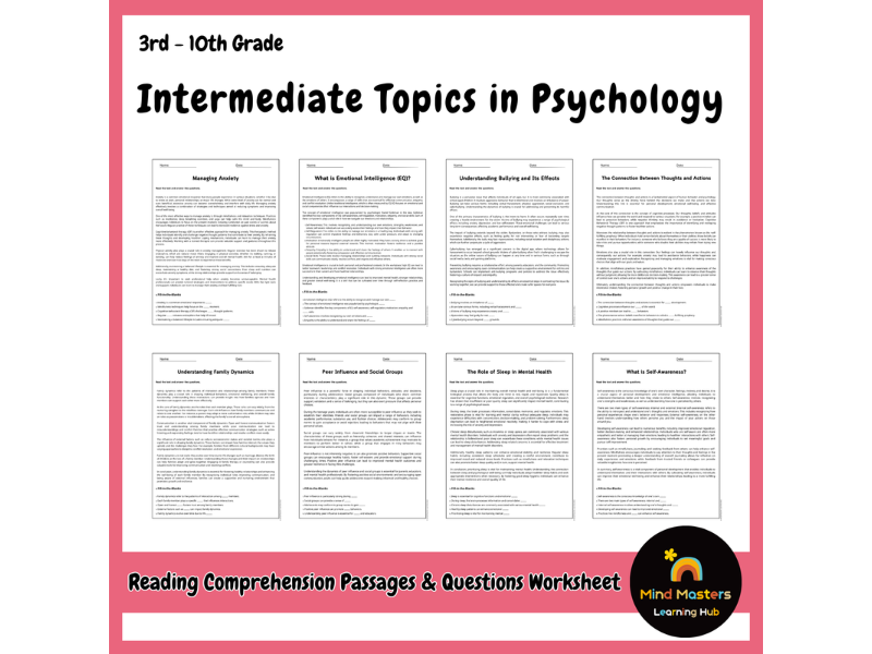 Intermediate Topics in Psychology Reading Comprehension Passages ...