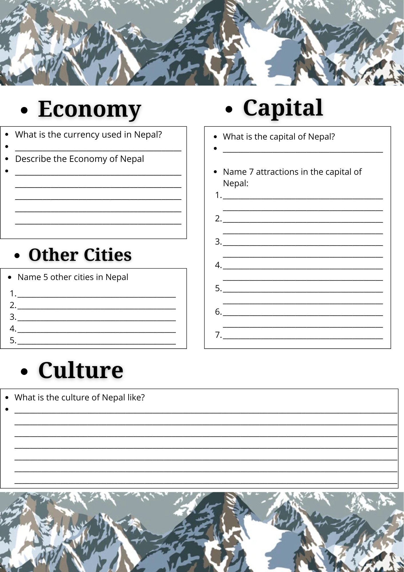 Country Study Research Project - Nepal - Social Studies - South Asia ...