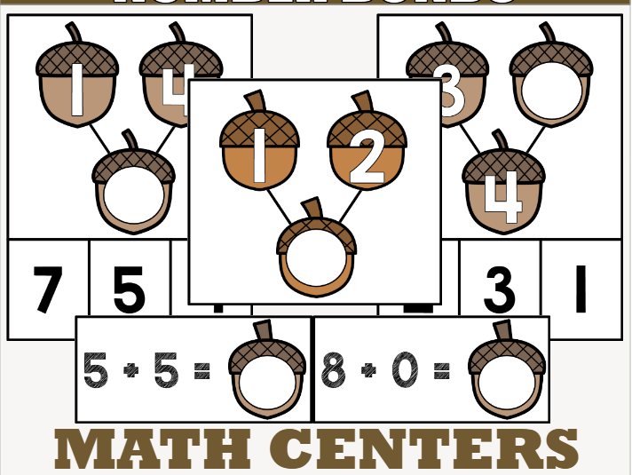 Acorn Addition Number Bonds: Kindergarten Math Centers | Teaching Resources