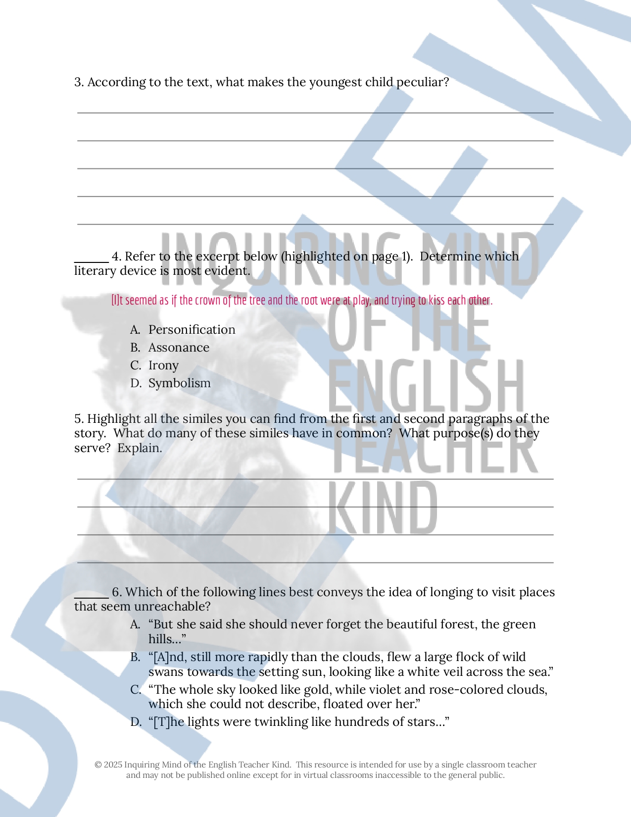 "The Little Mermaid" by Hans Christian Andersen Close Reading Worksheet ...