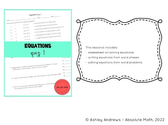 Equations Quiz 1 | Teaching Resources