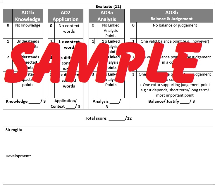 GCSE Business Exam Question Structure / Feedback Sheets (Edexcel ...