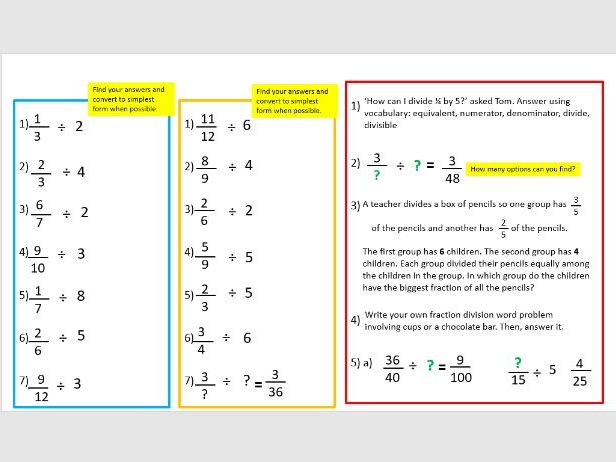 Divide Fractions Year 6 Lesson 3 Teaching Resources