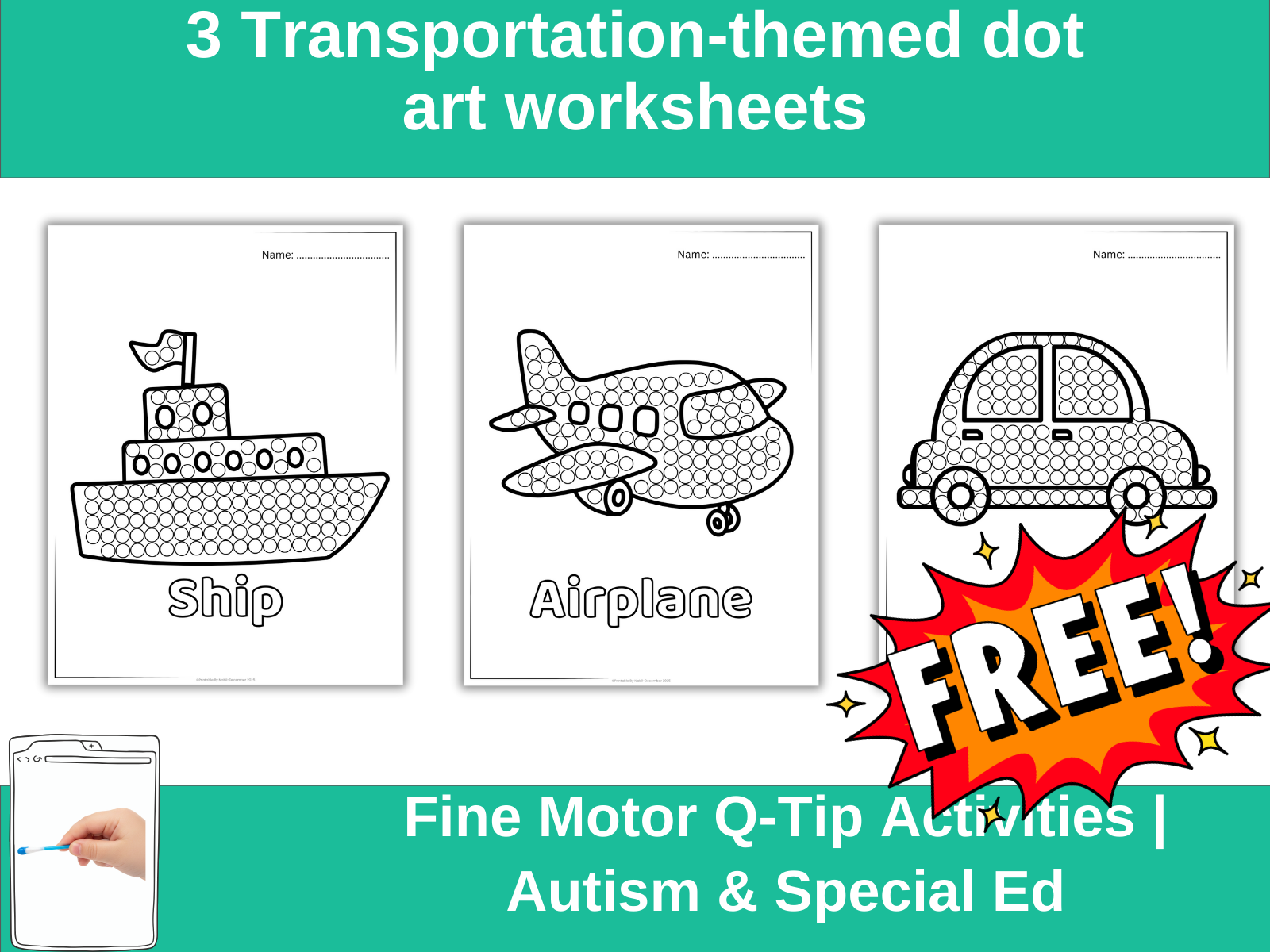 Transportation Dot Art – Q-Tip Fine Motor (FREE) | Teaching Resources