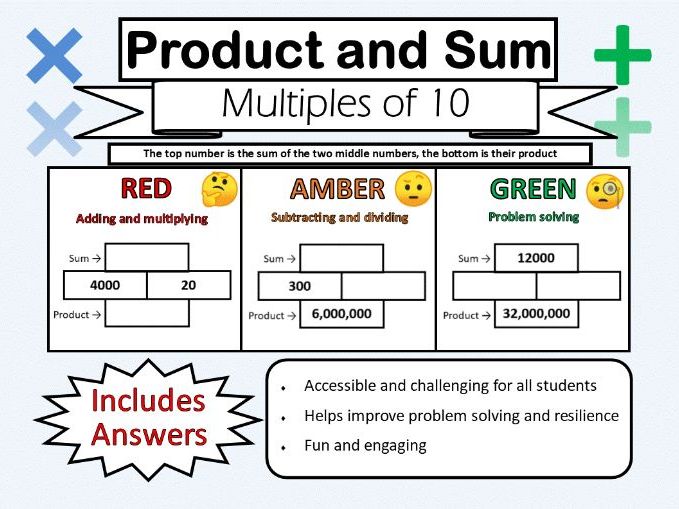 Product And Sum Of Multiples Of 10 Teaching Resources