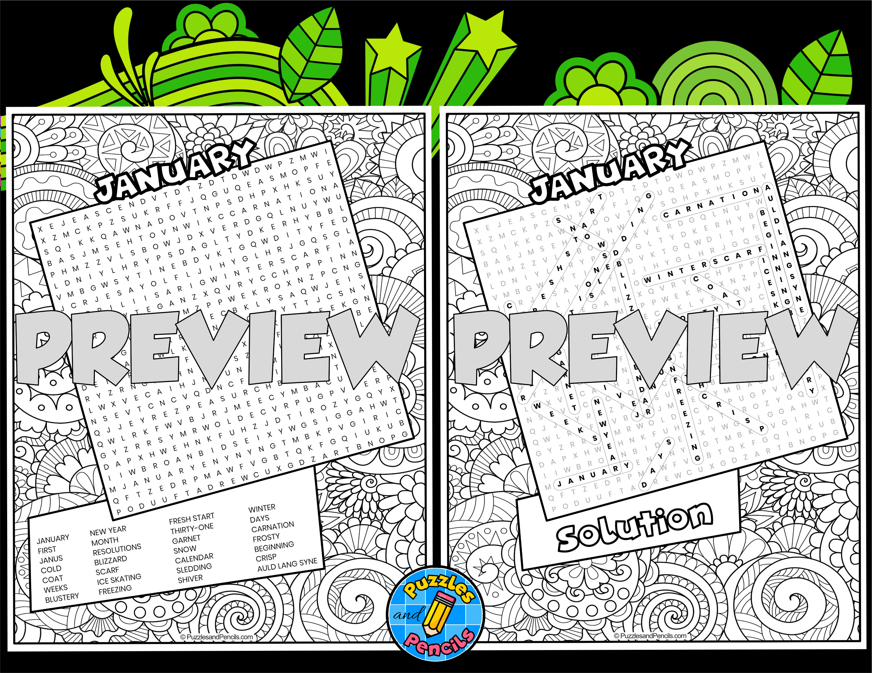 January Word Search Puzzle Activity Page with Colouring | Wordsearch ...