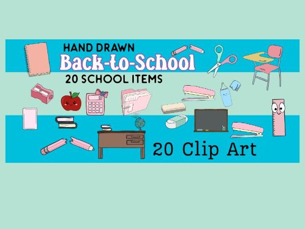 20 hand-drawn Back-To-School Clip Art in Sweet Colors 20 hand-drawn ...
