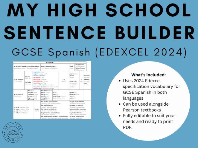 GCSE Spanish (Edexcel 2024) My School Sentence Builder | Teaching Resources