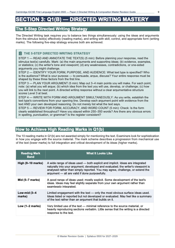 CIE IGCSE English First Language (0500) Paper 2 Master Revision Guide I ...