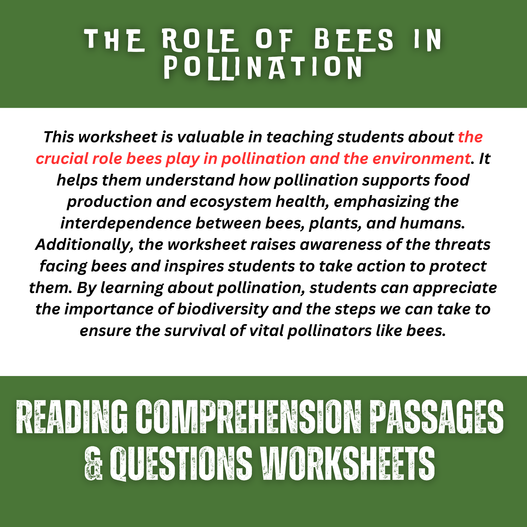 The Role of Bees in Pollination - Environment Reading Worksheet ...