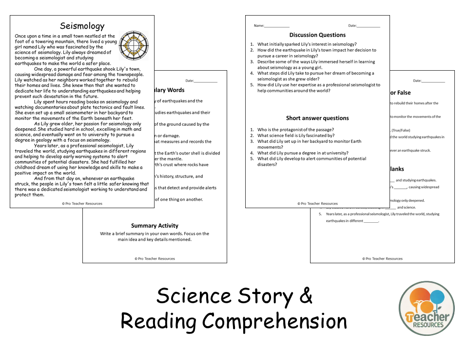 Seismology Reading Science Story Comprehension Questions Worksheet ...