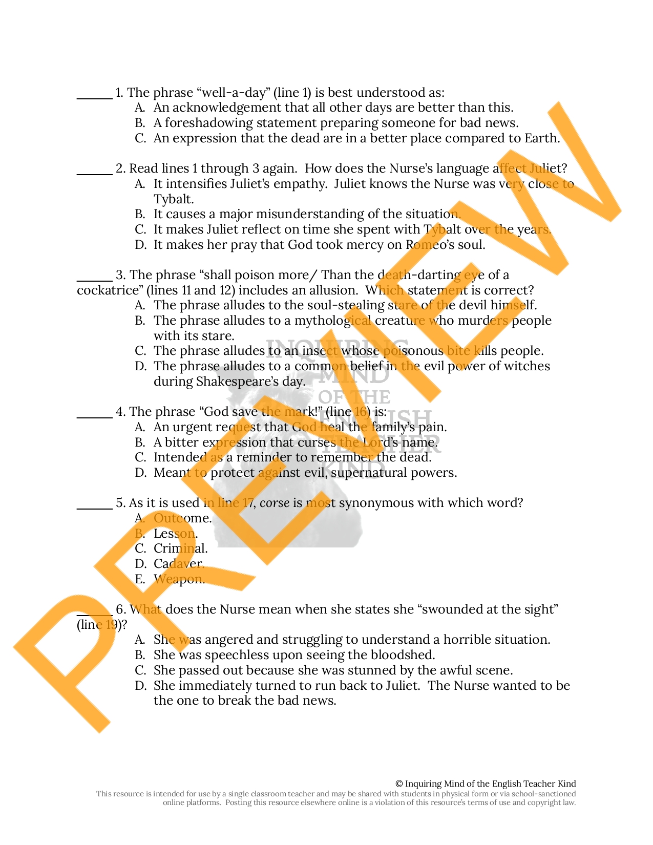 Romeo and Juliet Act 3 Scene 2 Close Reading Worksheet | Teaching Resources