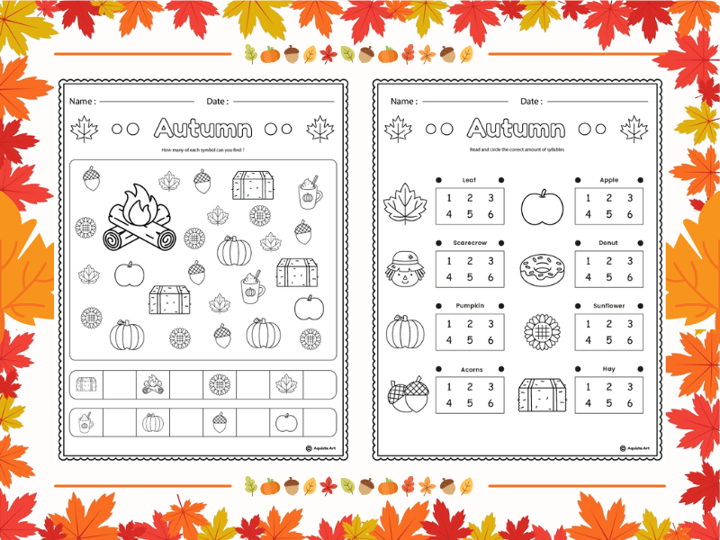 Fall Themed Math and Literacy Packet : No Prep Autumn Activities ...