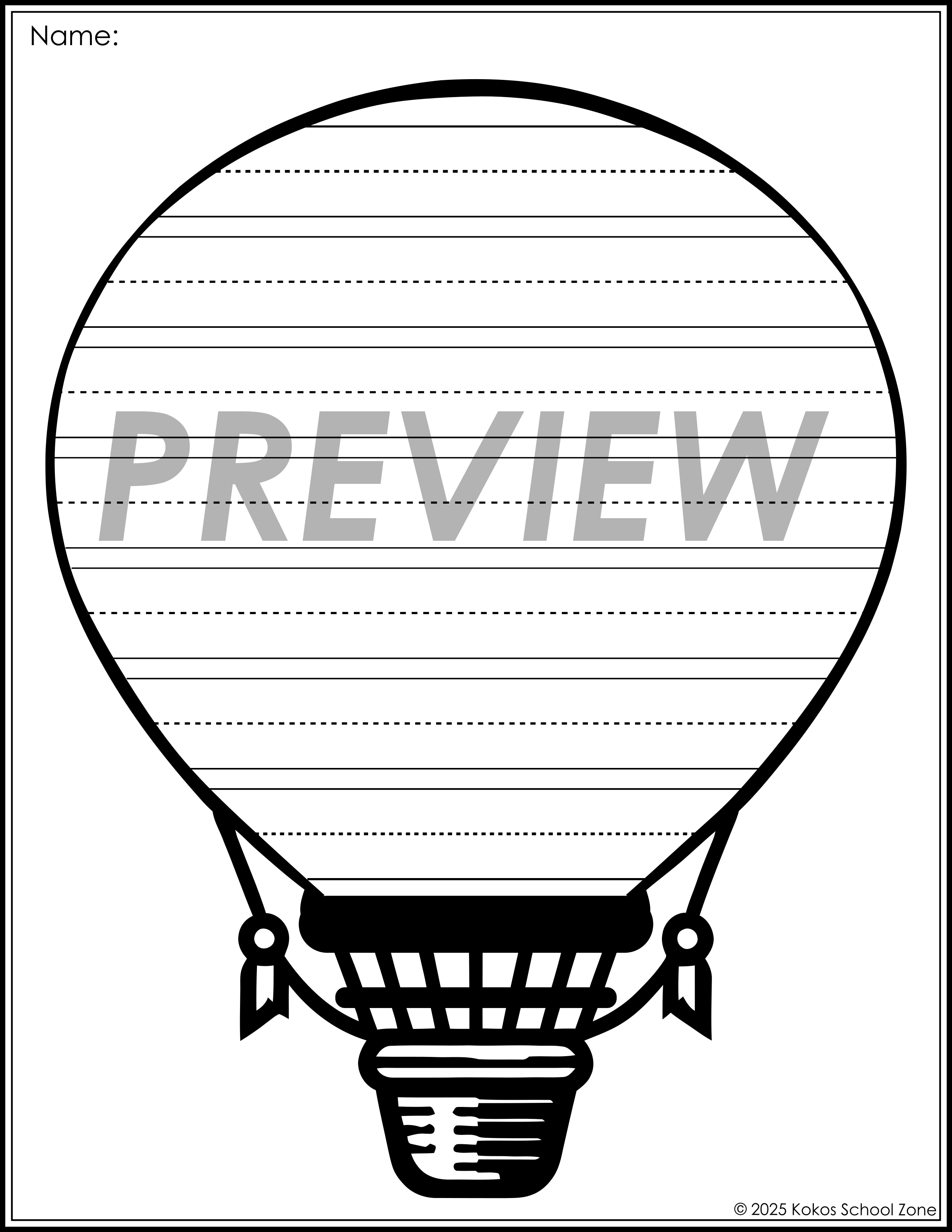 Hot Air Balloon Writing Paper Blank Lined and Dotted Handwriting Lines ...