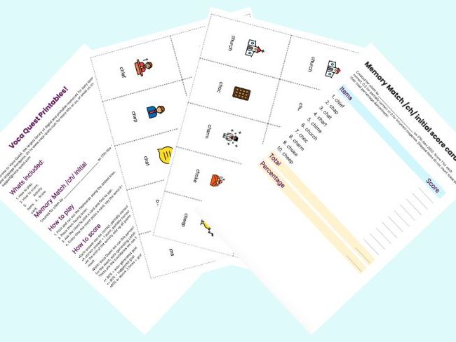Memory Match /ch/ initial - Voca Quest Printable | Teaching Resources