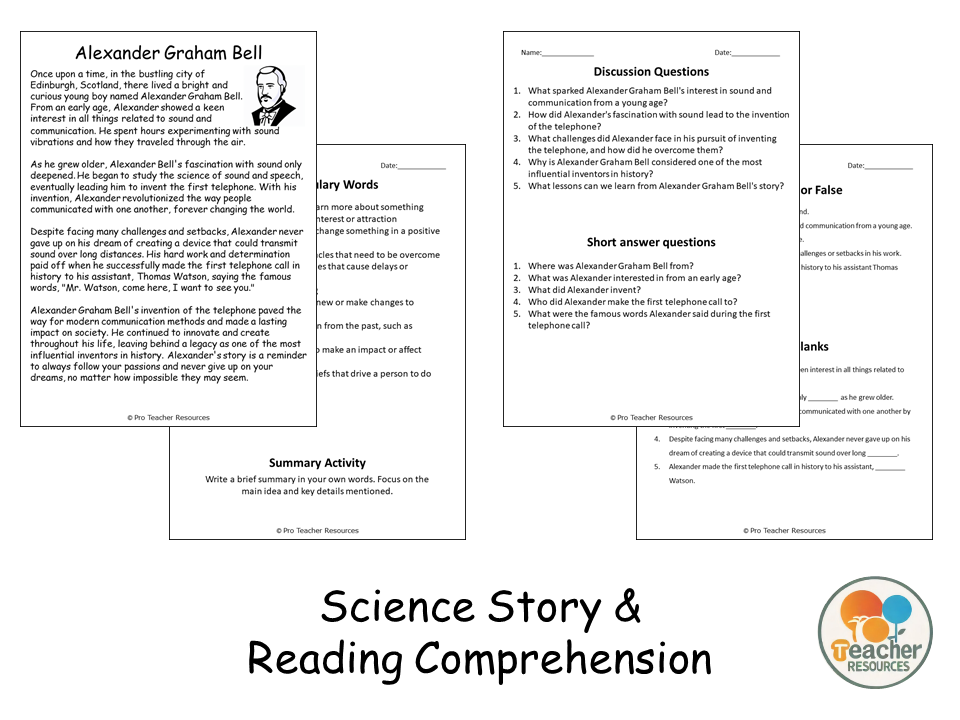 Alexander Graham Bell Reading Science Story Comprehension Questions ...
