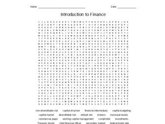 Introduction to Finance Vocabulary Word Search for a Finance Course ...