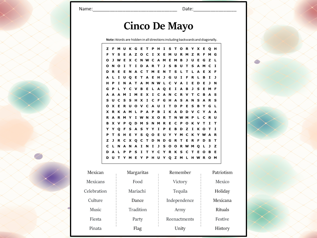 Cinco De Mayo Word Search Puzzle Worksheet Activity | Teaching Resources
