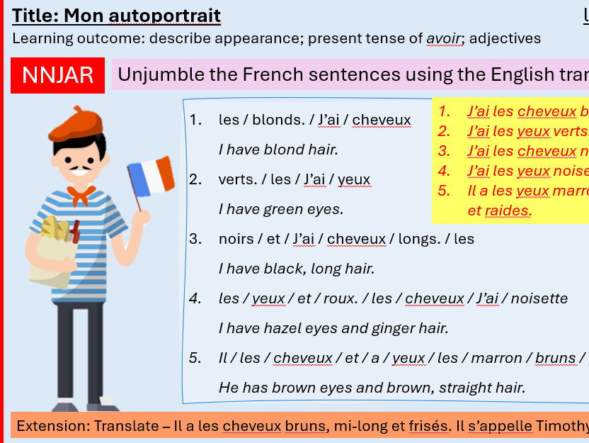 Allez 1 - Module 1 Unit 3 - Mon autoportrait | Teaching Resources