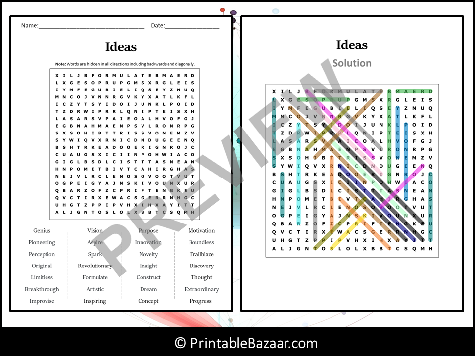 Ideas Word Search Puzzle Worksheet Activity | Teaching Resources