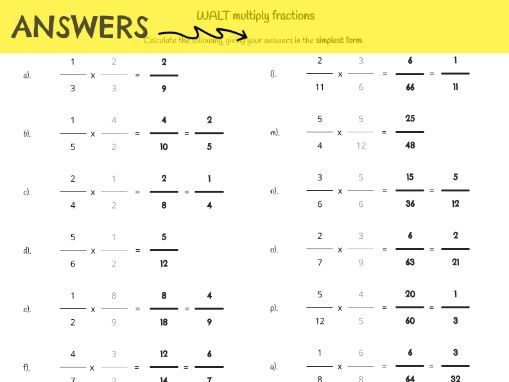 Multiplying Fractions Math Tests