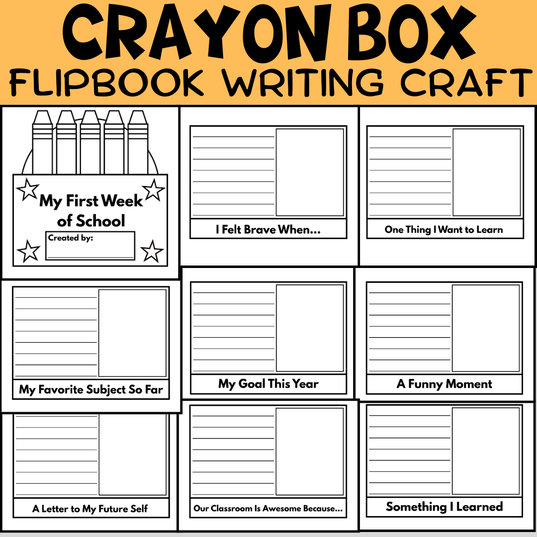 Back to school Crayon Box Flip book Craft, First Week Writing & Drawing ...