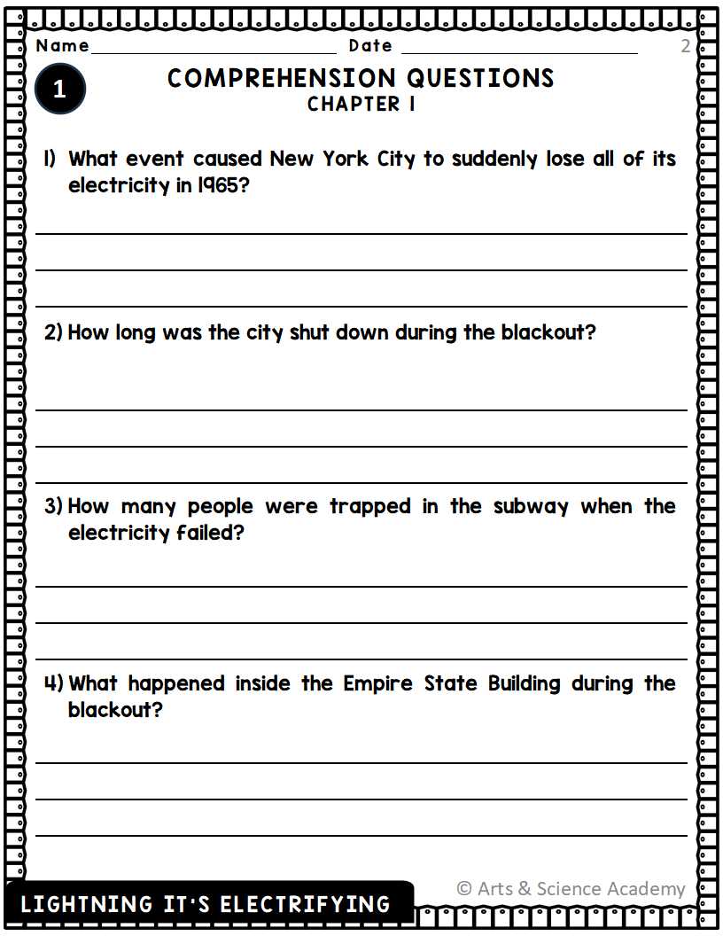 LIGHTNING IT’S ELECTRIFYING Novel Study Comprehension, Critical ...