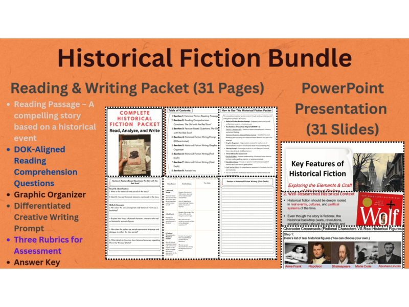 Elements of Historical Fiction Bundle - PowerPoint & Reading & Writing ...