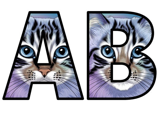 Cat Kitty Kitten Face Cute Lettering Set Display Title Letters Numbers ...