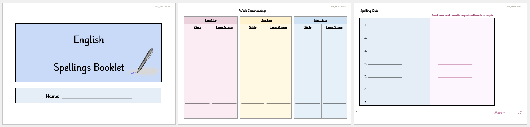 English Spelling Practice and Test Booklet Editable Template | Teaching ...