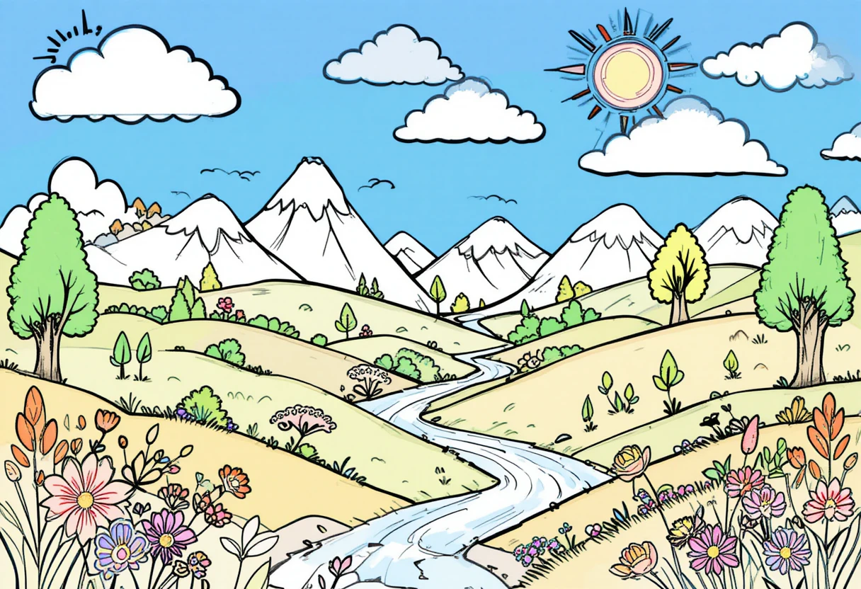 Cozy Landscape Coloring Page – Relaxing Nature Scene for Kids ...