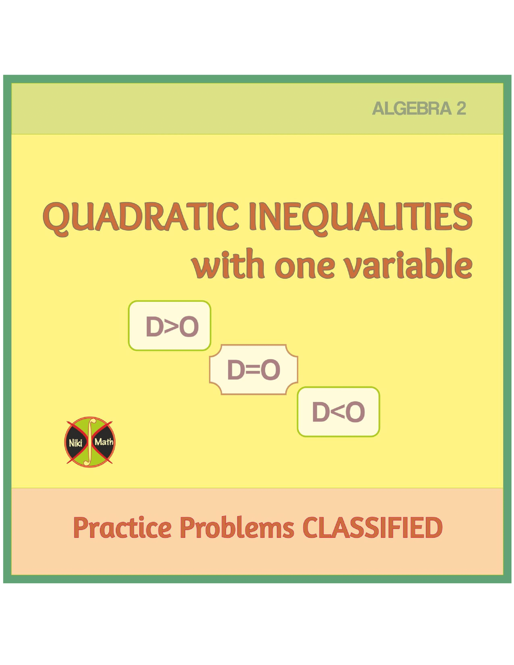 Solving Quadratic Inequalities Algebraically 36 CLASSIFIED Review