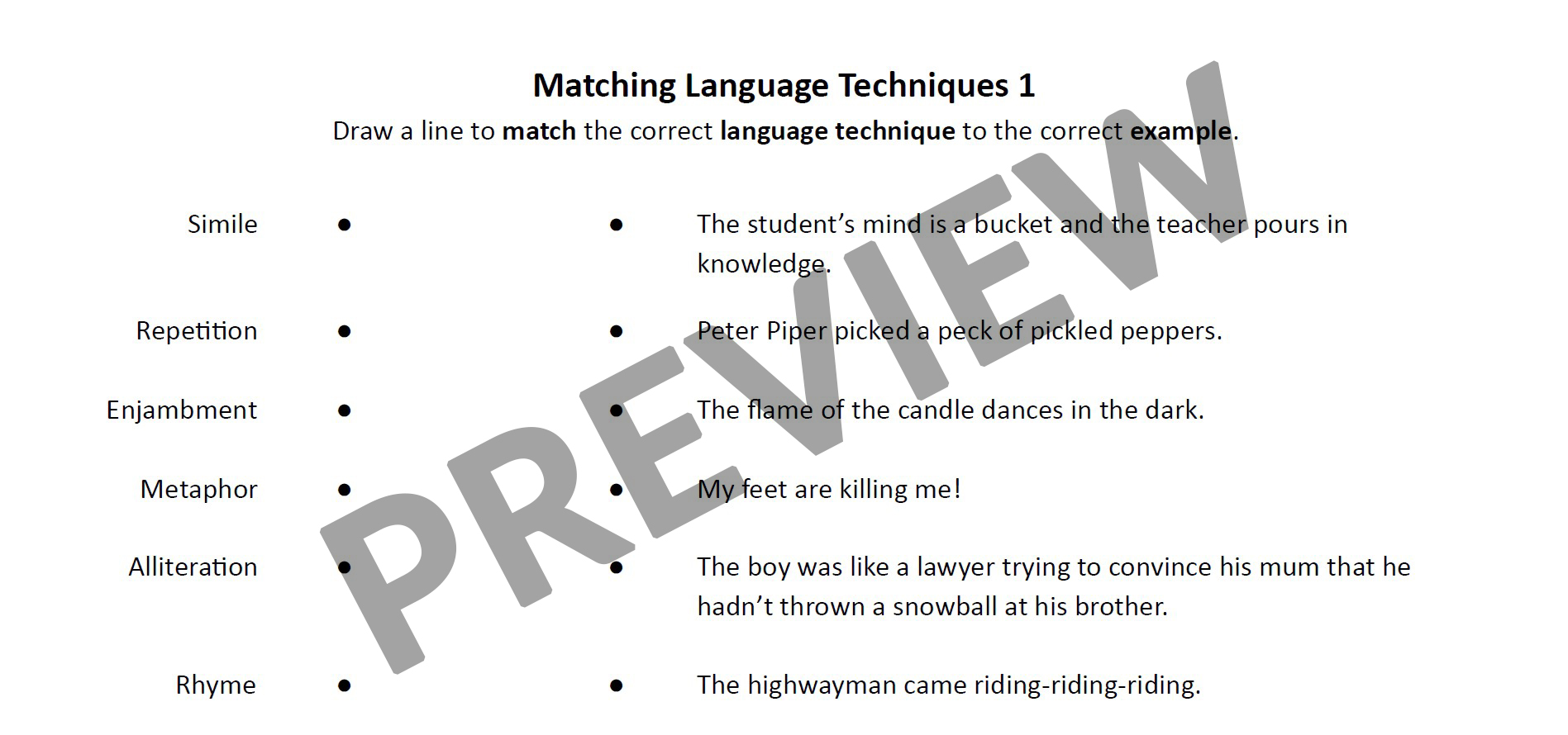 Matching Language Techniques 1 and 2 Worksheets | Teaching Resources