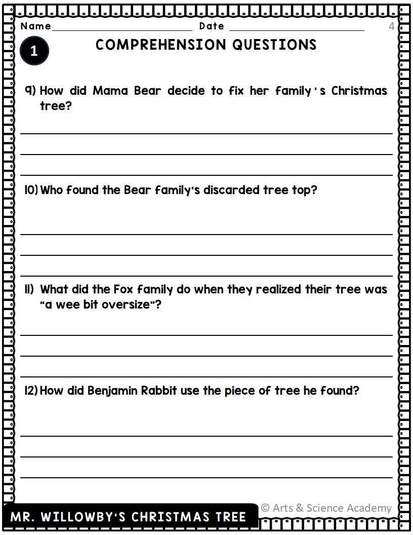 MR. WILLOWBY’S CHRISTMAS TREE Story Study Comprehension, Critical ...