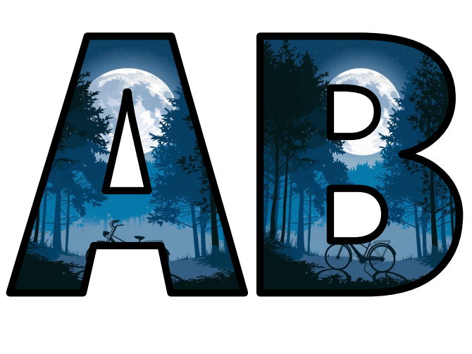 E.T. Moonlit bike silhouette Lettering Set Display Title Letters ...